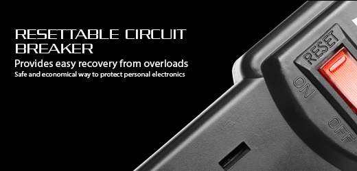 Power strip 1875W, 6 NEMA out, UL cert, reset breaker-120VV