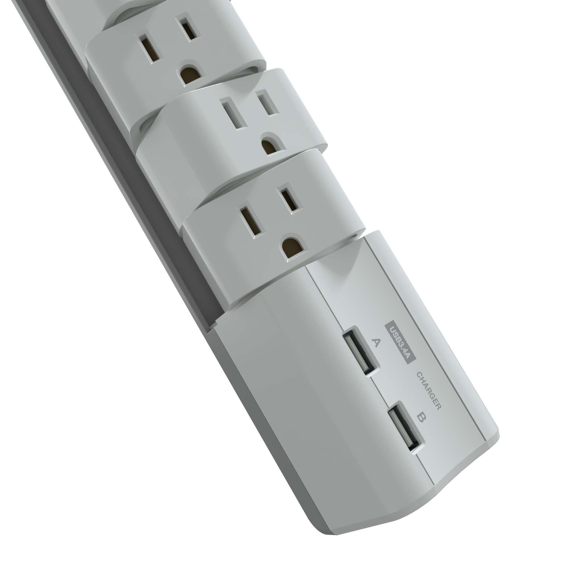 Surge protector, 1080J/1800W, 6 rotating out, 2 USB pts-120V